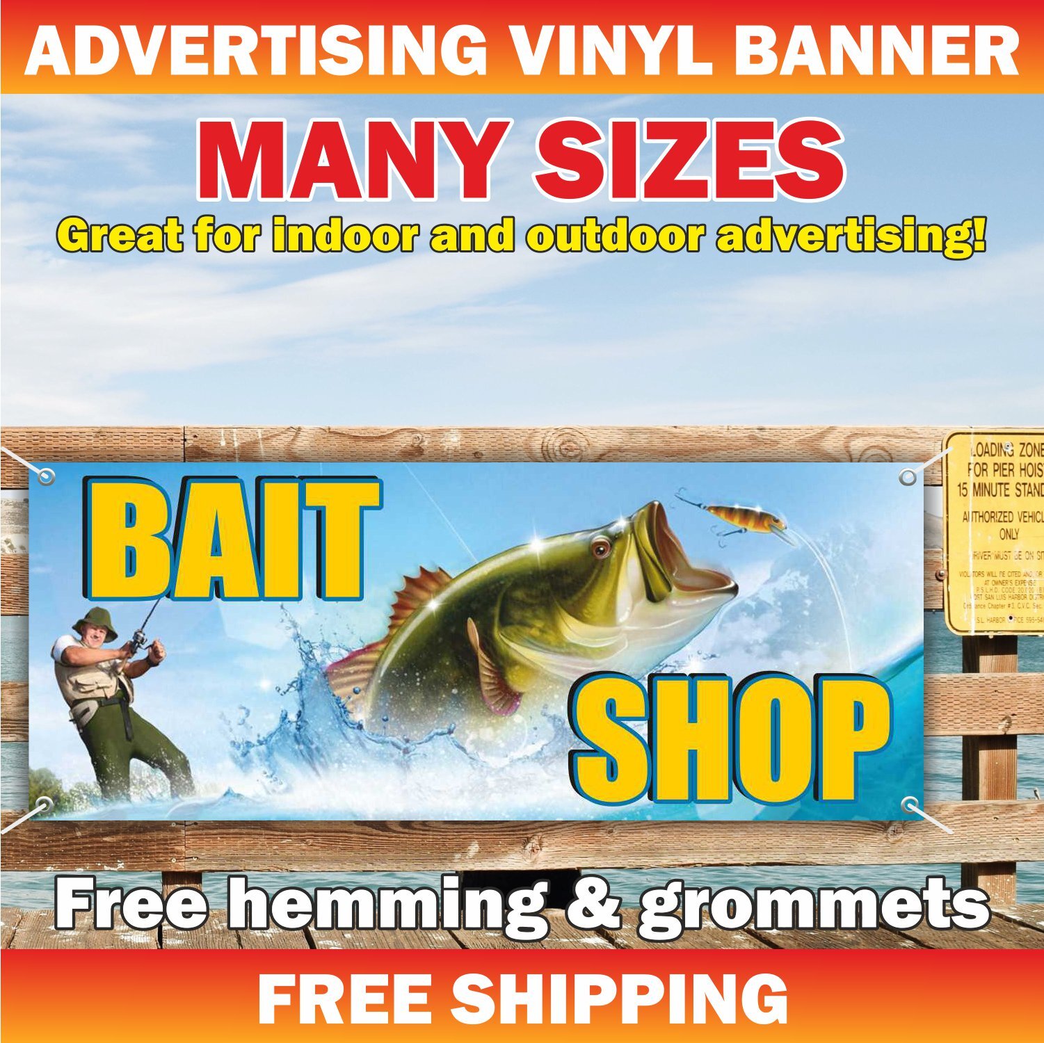 BAIT SHOP Advertising Banner Vinyl Mesh Sign Flag Fisherman Fishing ...