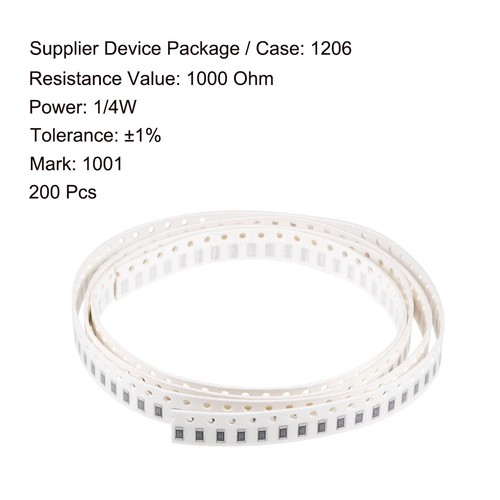 Surface Mount Device Chip Resistor, 1000 Ohm 1/4W 1206 Fixed Resistors ...