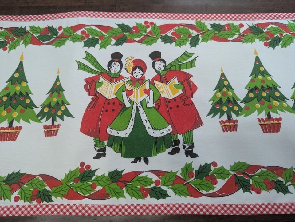 46" x 12" CHRISTMAS TABLE RUNNER hm w/VTG Tablecloth w/"Victoria-era ...