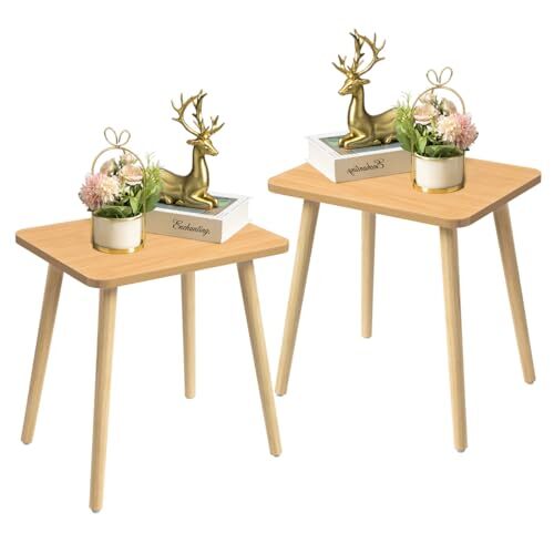 Set of 2 Modern End Tables Wooden Leg Side Tables for Small Spaces ...