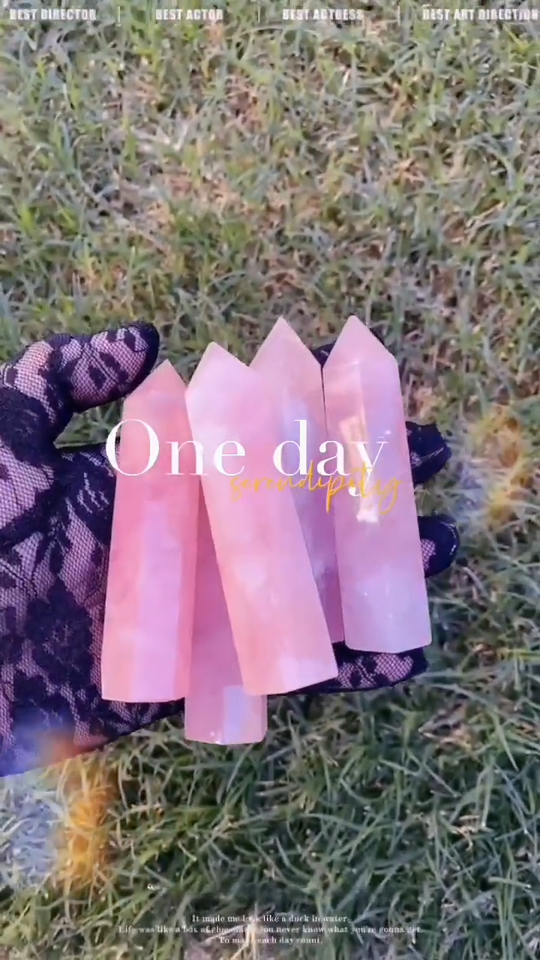Natural Rose Quartz Stone Tower Pink Crystal Wand Obelisk Home ...