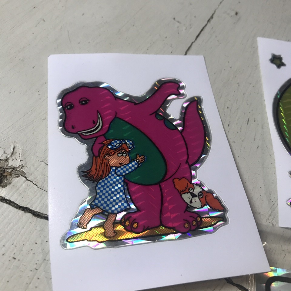 4 Vintage BARNEY & FRIENDS w/Girl RARE Prism Vending Machine Stickers ...