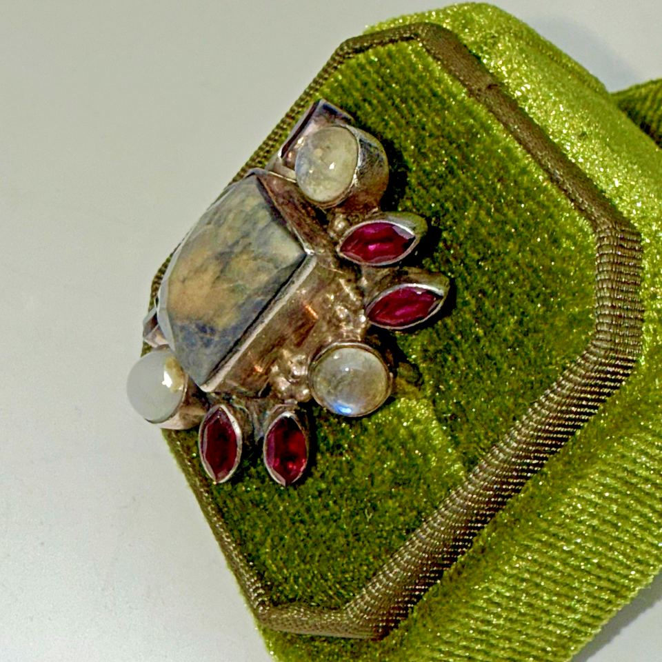 Vintage 925 Nicky Butler India garnet moonstone lapis ring size 6.75 ...