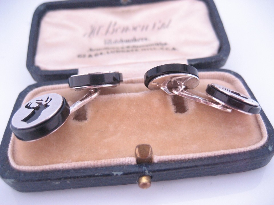 Antique Art Deco VICTOR MAYER Sterling Silver Onyx Aesthetic Cufflinks ...