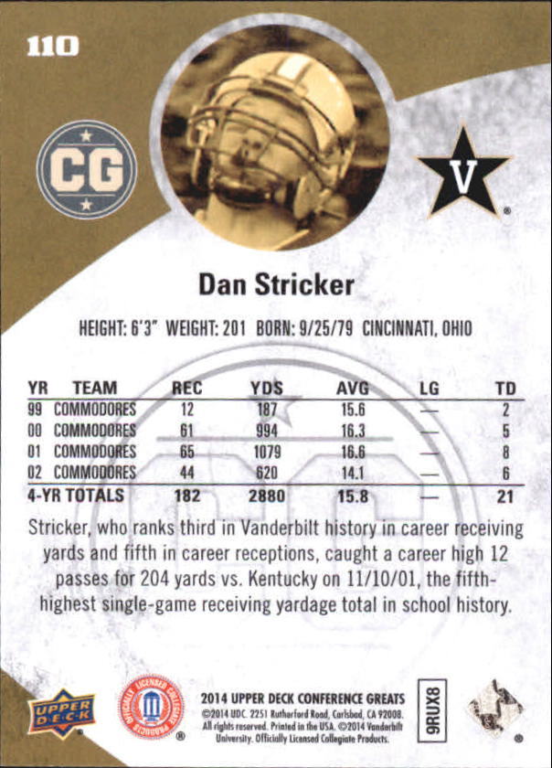 2014 Upper Deck Conference Greats #110 Dan Stricker S | eBay
