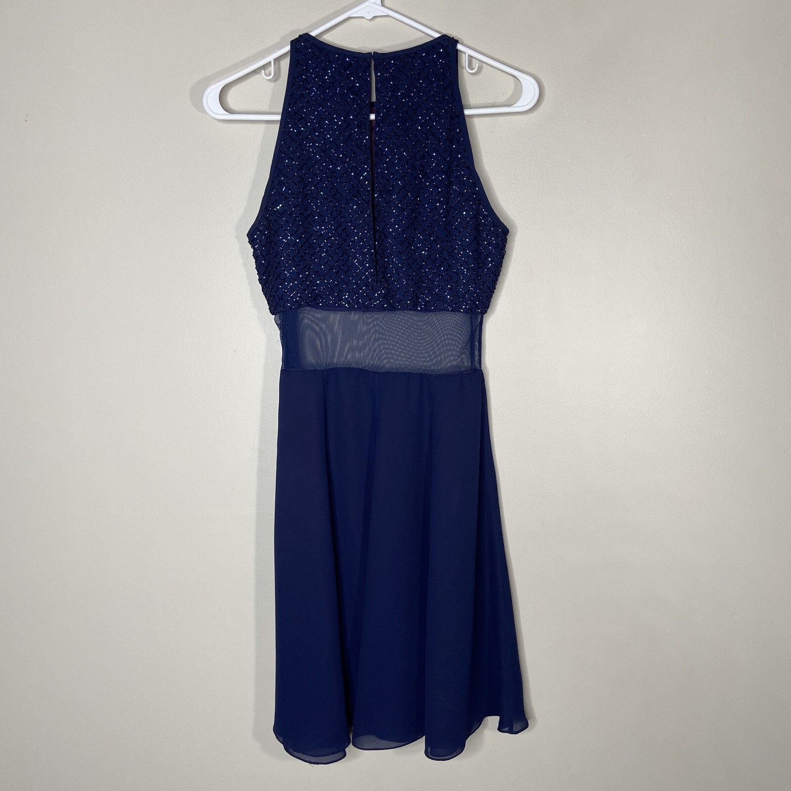 Cache Beaded Sleeveless Dress With Mesh Midriff Detail 6 | eBay
