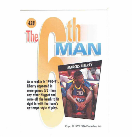 Marcus Liberty Denver Nuggets #438 Skybox 6th Man 1992 #Basketball Card ...