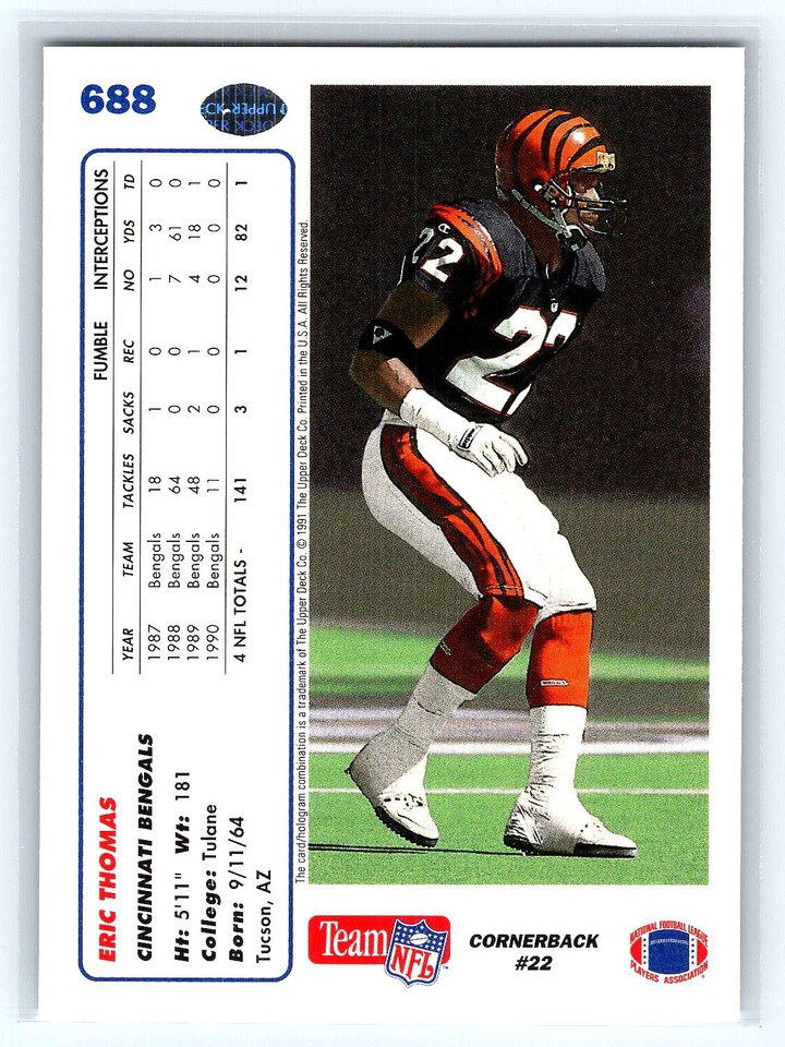 1991 Upper Deck #688 Eric Thomas Football Cincinnati Bengals | eBay