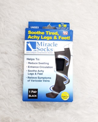 NEW Miracle Socks Anti-Fatigue Compression Socks Unisex, Black 1 Pair S / M | eBay