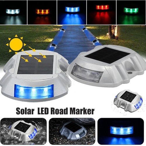 Solar Power Blue 6 LED Road Marker Pathway Driveway Light Outdoor Deck ...