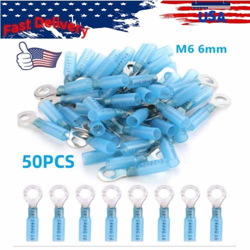 M6 Heat Shrink Ring Terminals AWG 16-14 Wire Crimp Connectors ...