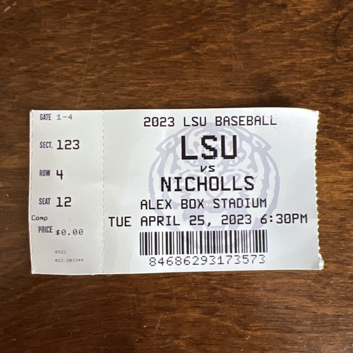 '23 Baseball NICHOLLS vs LSU Ticket Stub Alex Box CWS CHAMPIONS Skenes ...