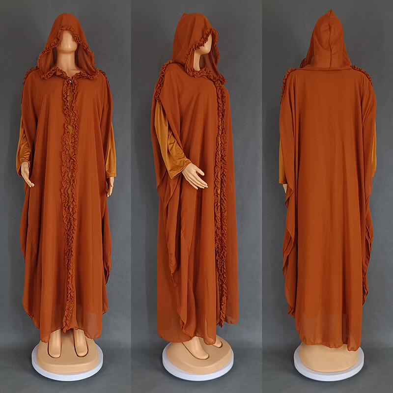 Abaya Women Chiffon Hooded Kaftan Long Dress Set Muslim Burqa Evening ...