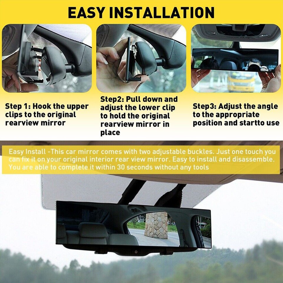 Large Universal Panoramic Convex Car Rear View Mirror Wide Angle Clip ...