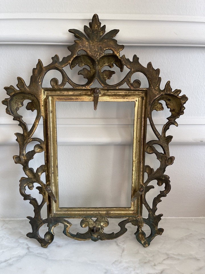 Vintage Gilt Metal VICTORIAN PICTURE FRAME Easel Broken 11x7 Fits 4x6 ...