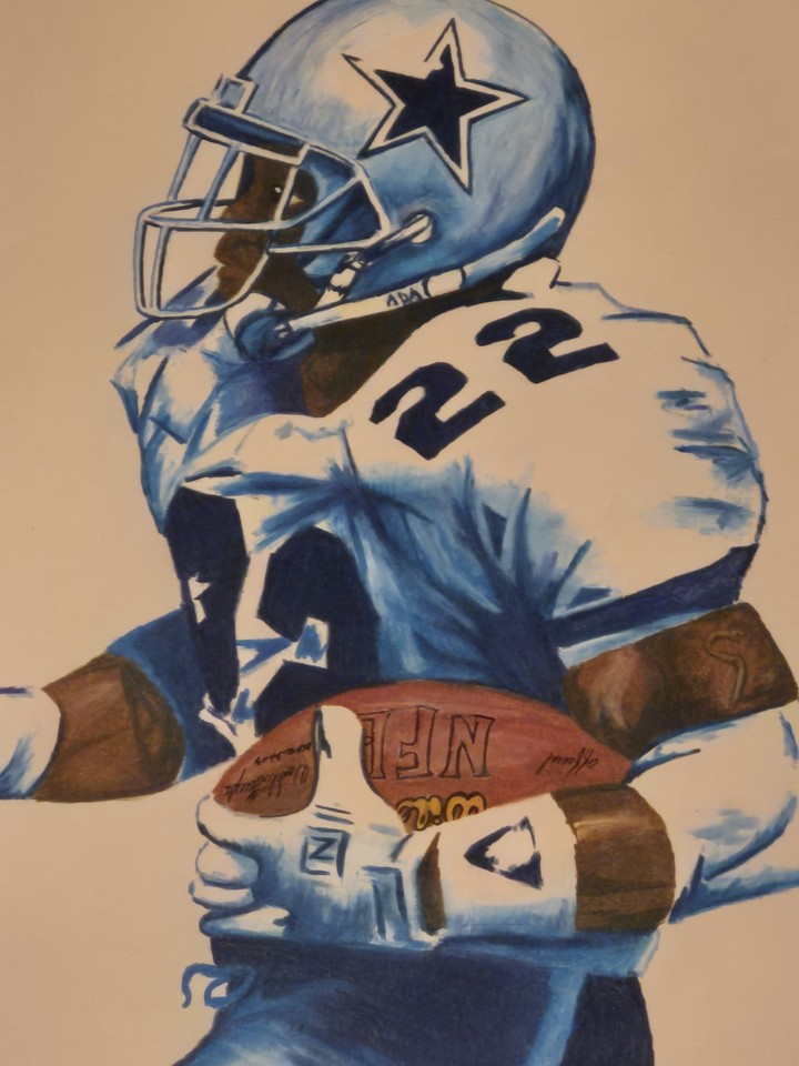 Dallas Cowboys Emmitt Smith Art Work Original Drawing AP Signed 1/1 ...