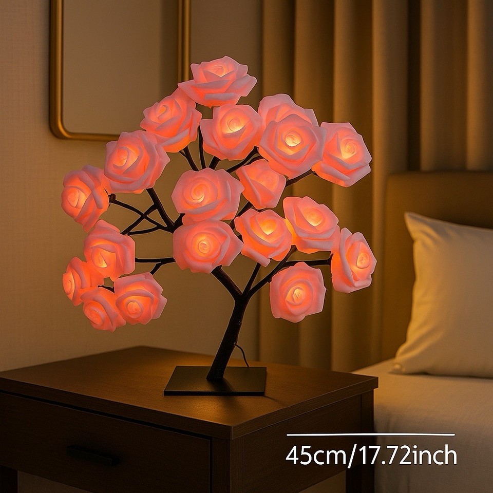 LED Pink Rose Tree Lamp Night Light Romantic Flower Table Lamp Home ...