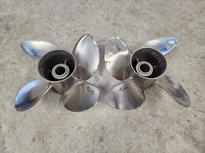 PAIR OF 4 BLADE 14 1/8" X 19P SOLAS RUBEX HR4 SS PROPS, NEEDS WORK ...