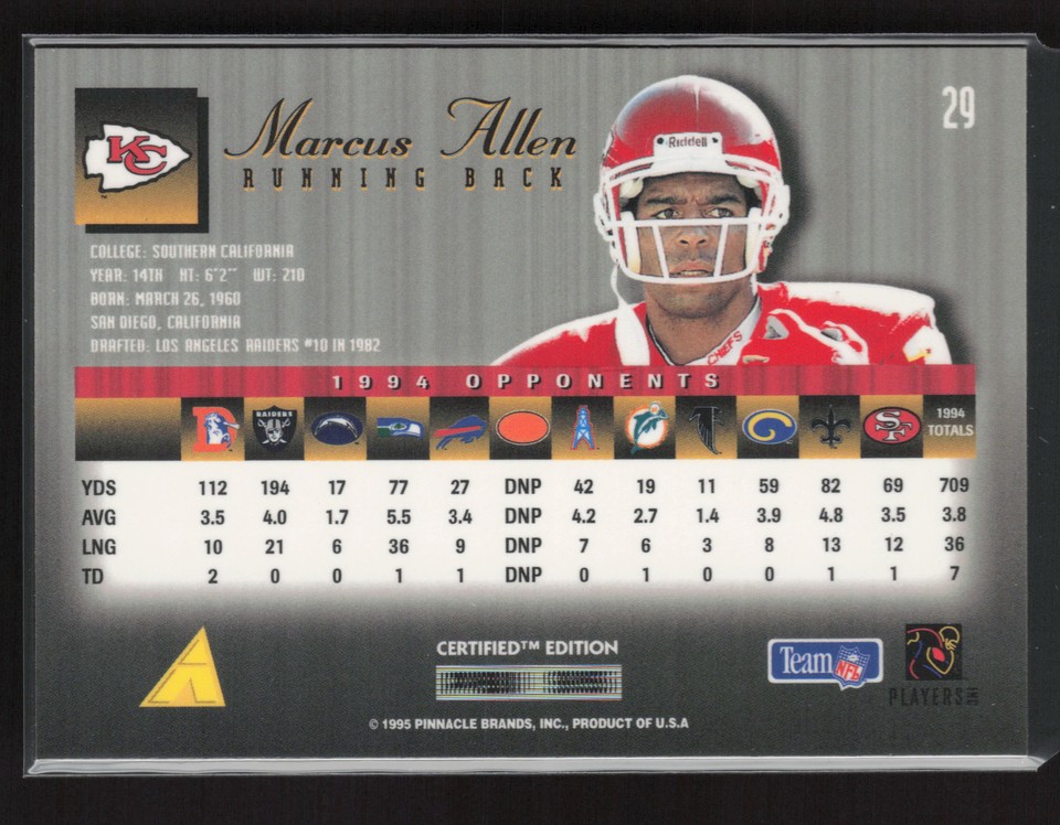 1995 Select Certified #29 Marcus Allen Kansas City Chiefs | eBay