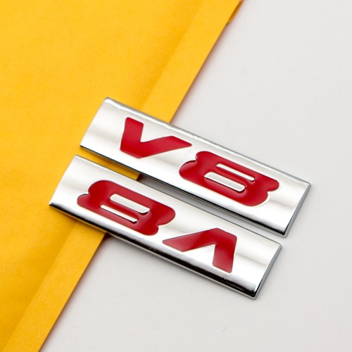 2X Chrome Red Metal V8 Engine Sticker Sports Turbo Badge Car SUV Decal ...