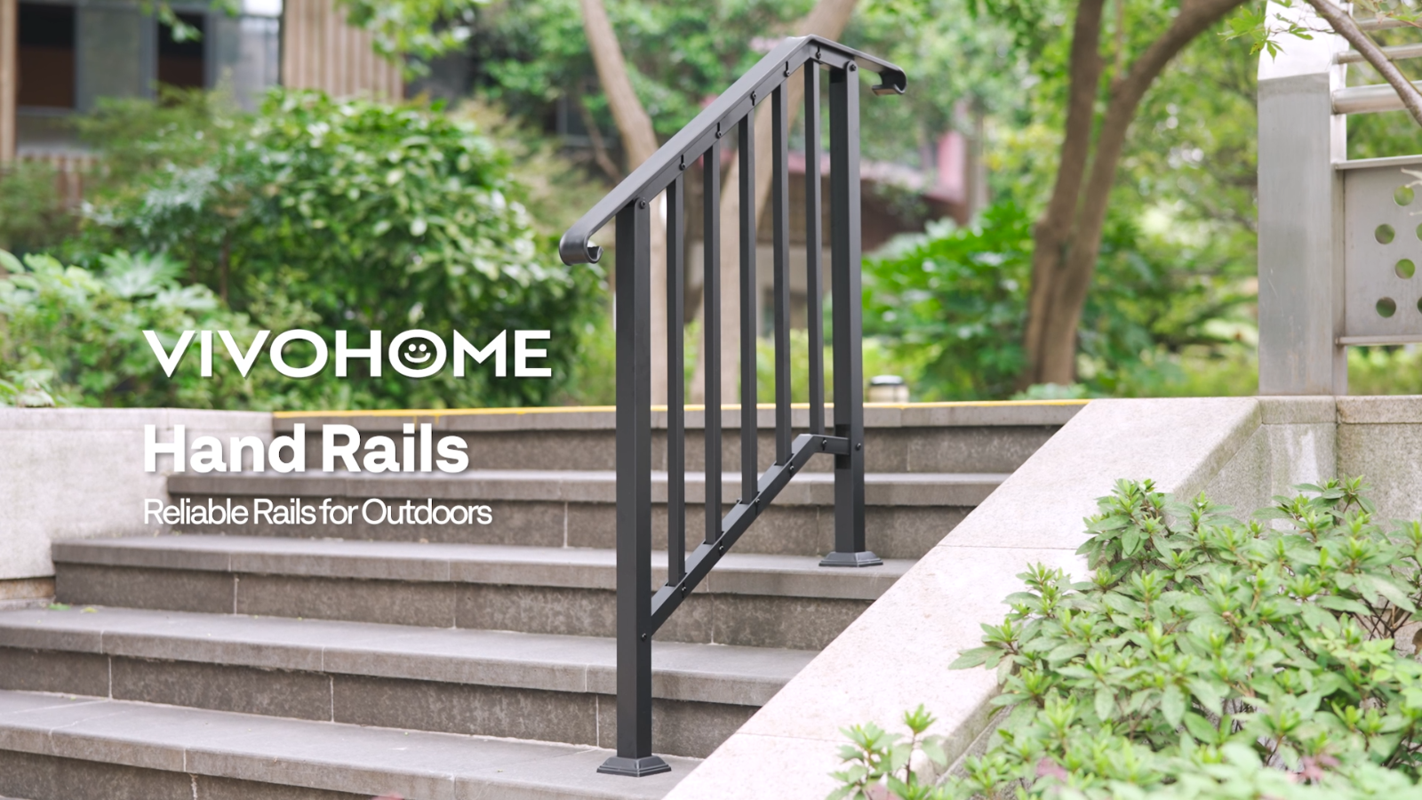 2-Pack 4 Step Hand Rails for Outdoor Steps Wrought Iron Railing for ...