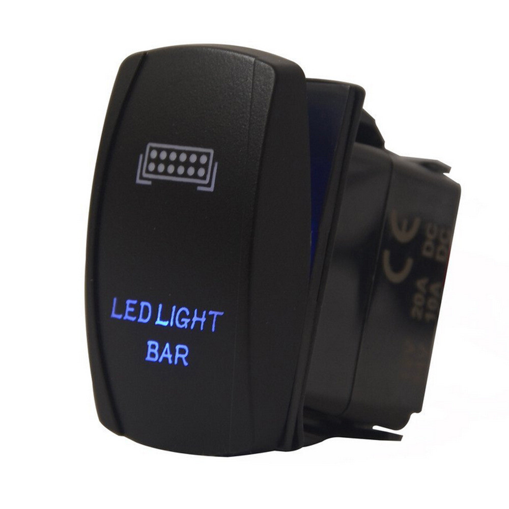 12V 20A Laser Push Button Rocker Toggle Switch Blue LED Bar Light Car ...