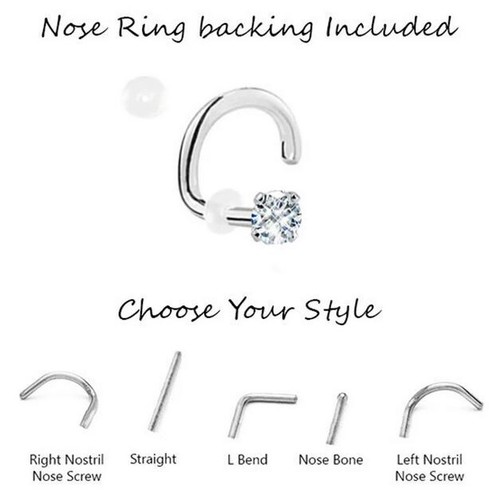 14K Yellow Gold Nose Ring CorkScrew, Stud, Bone. 3mm Star White Diamond ...