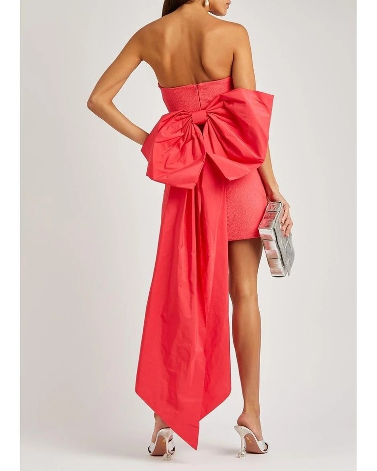 NWT $690 Rebecca Vallance Caitin Bow Back Mini Dress Coral Size US 4 UK ...