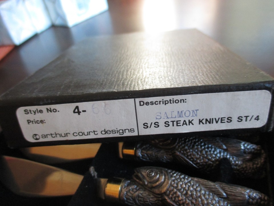 Arthur Court Salmon Spreaders Canapé Knives 4pc Set NEW in original box ...