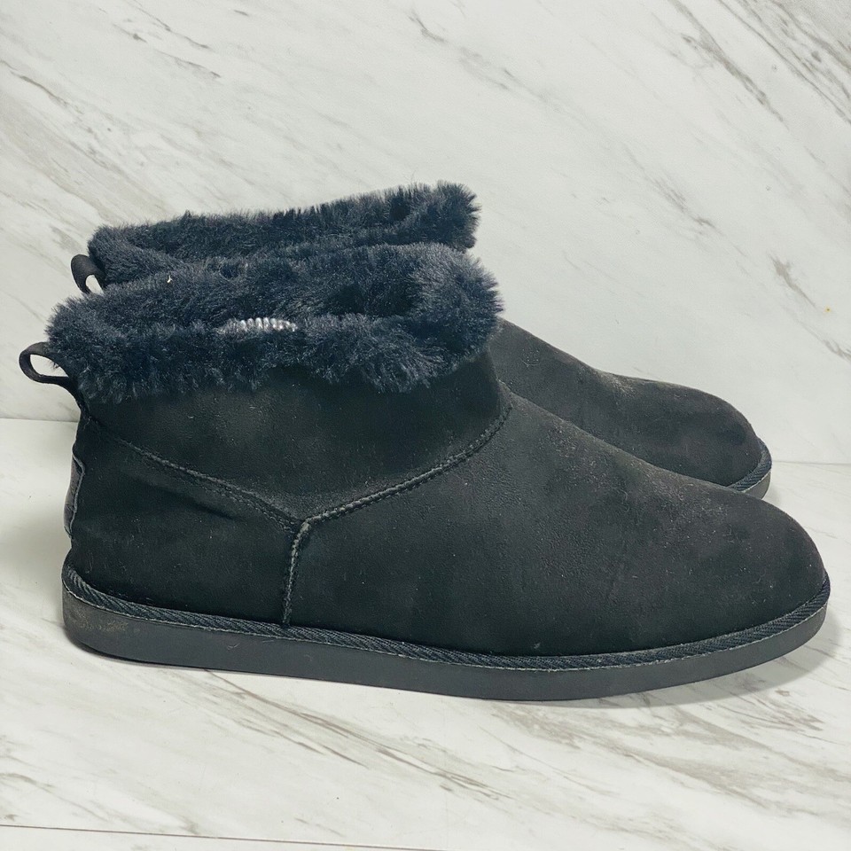 True Craft KOFFEE Black Fabric Faux Fur Lined Pull On Ankle Boots Women ...