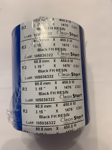 Clean Start Black FH Resin Thermal Ribbon Roll 3.15" x 1476' , 80mm x ...