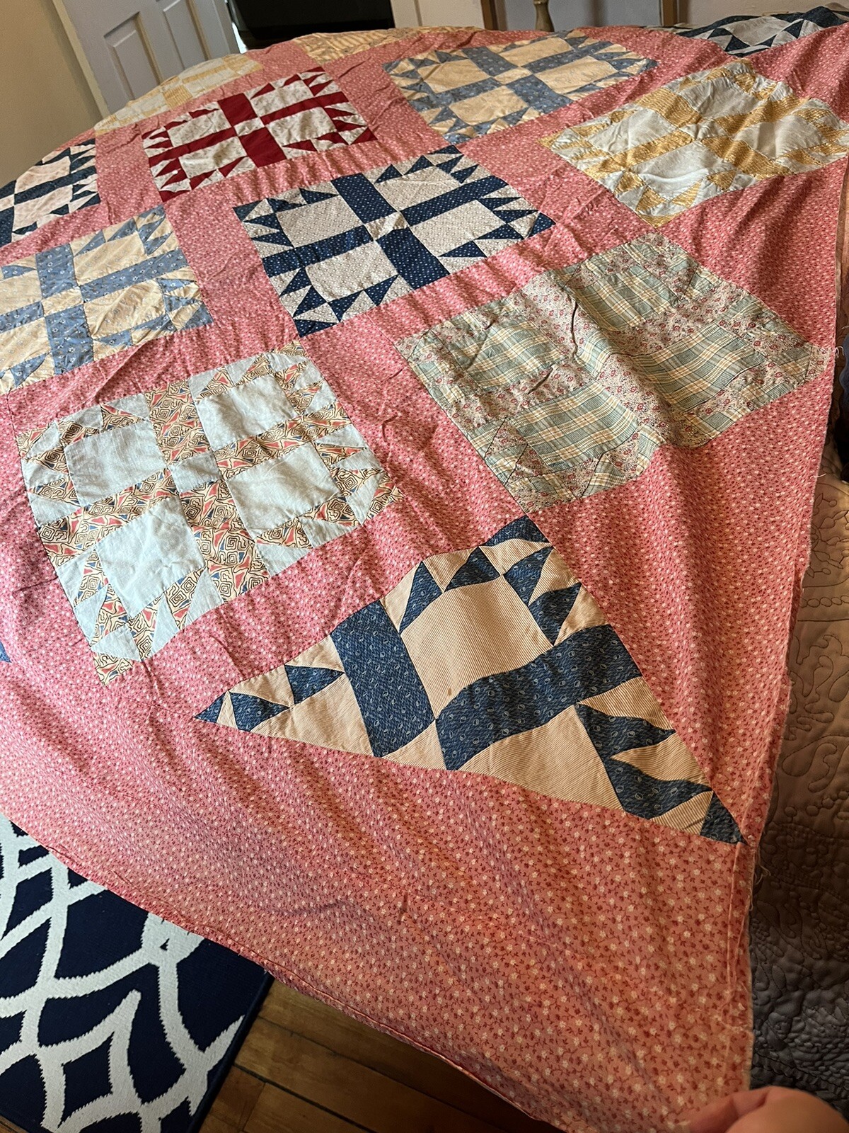 Vintage Antique Handmade Quilt Top Calico Patchwork Indigo Americana ...