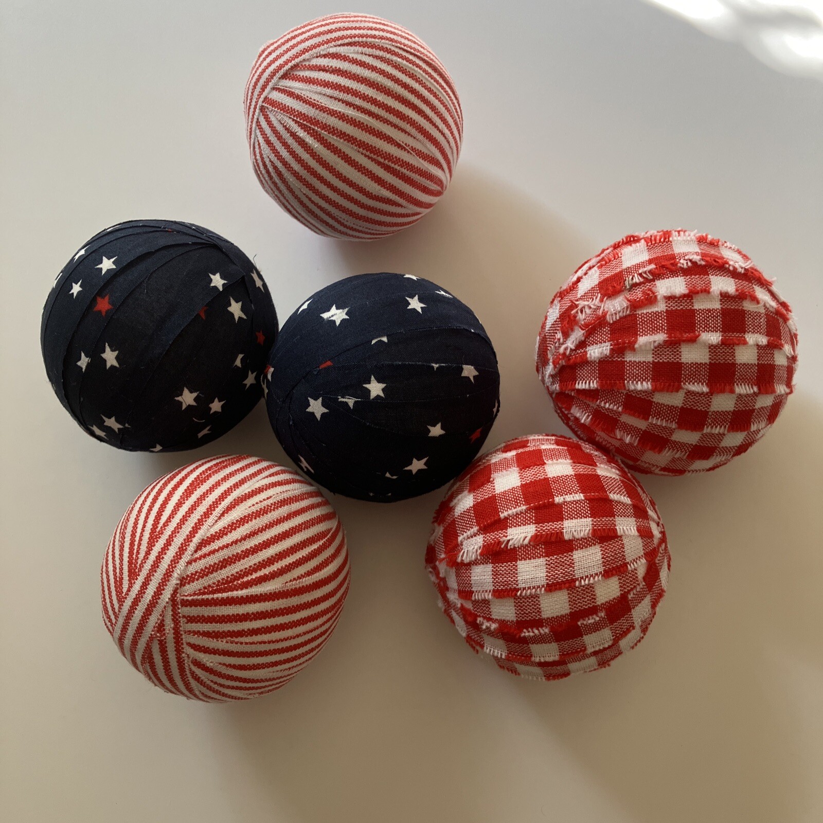 6 Americana Homespun Rag Balls Ragball Bowl Filler Farmhouse Patriotic ...