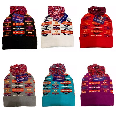Southwest Native American Indian Navajo Print Knit Beanie Ski Pom Hat ...