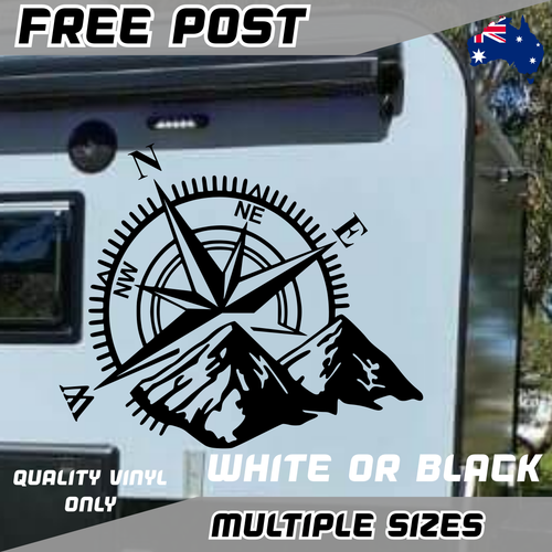 Compass Sticker Decal Caravan Car Adventure Awaits Mountains Living The ...