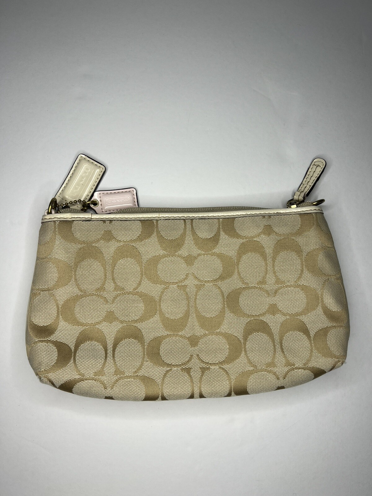 COACH Wristlet Wallet Signature Logo Beige Fabric Med… - Gem