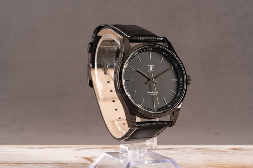 MENS TIMECRAFT WEEKENDER BLACK LEATHER BAND QUARTZ WRIST WATCH ~W1 | eBay