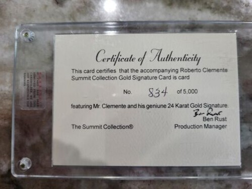 Roberto Clemente 1994 Summit Collection Gold Signature w/ COA 834 of ...