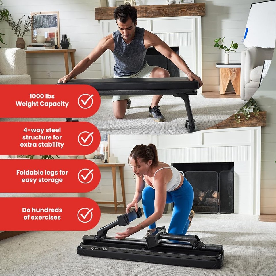 Finer Form Gym Quality Foldable Flat Bench for Multi-Purpose Weight ...