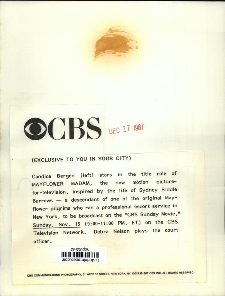 1987 Press Photo Candice Bergen, Debra Nelson on "Mayflower Madam" CBS ...