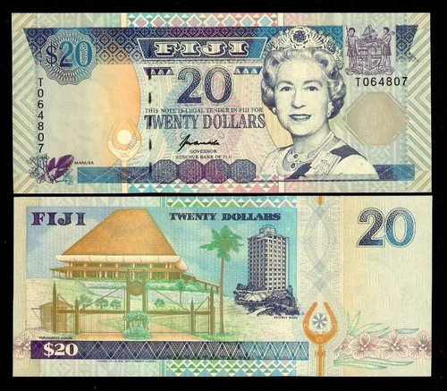 Fiji Islands 20 DOLLAR P-99A ND 1996 Single Prefix T Queen♛ UNC Fijian ...