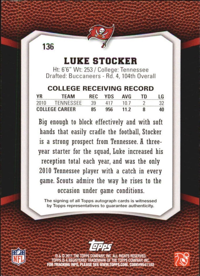 2011 Topps Rising Rookies Rookie Autographs Football Card #136 Luke ...