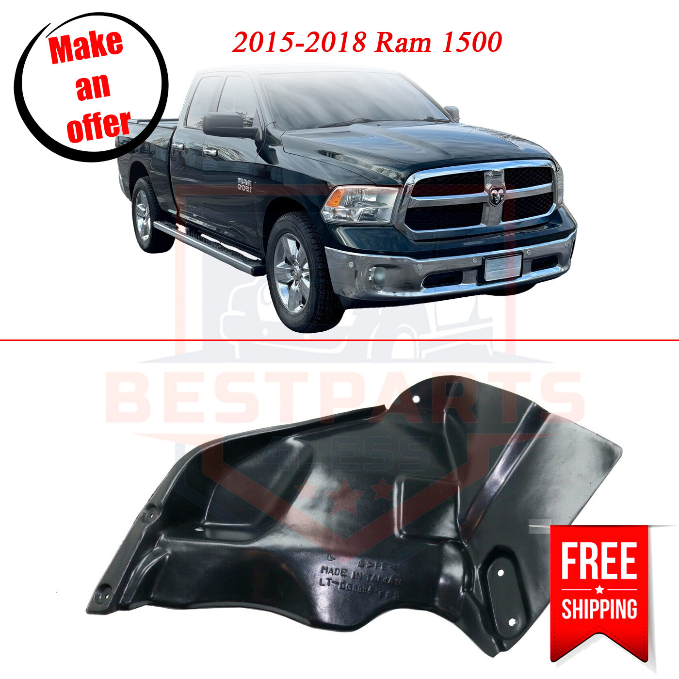New Front Fender Liner 68251640AB right side for 15-18 Ram 1500 & 19-22 ...
