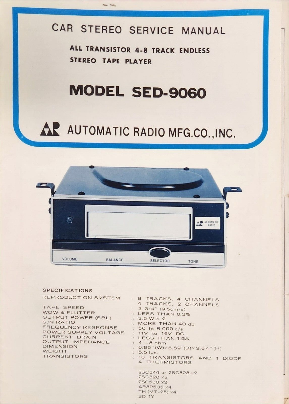 Automatic Radio - Model SED-9060 Service Manual - Original | eBay