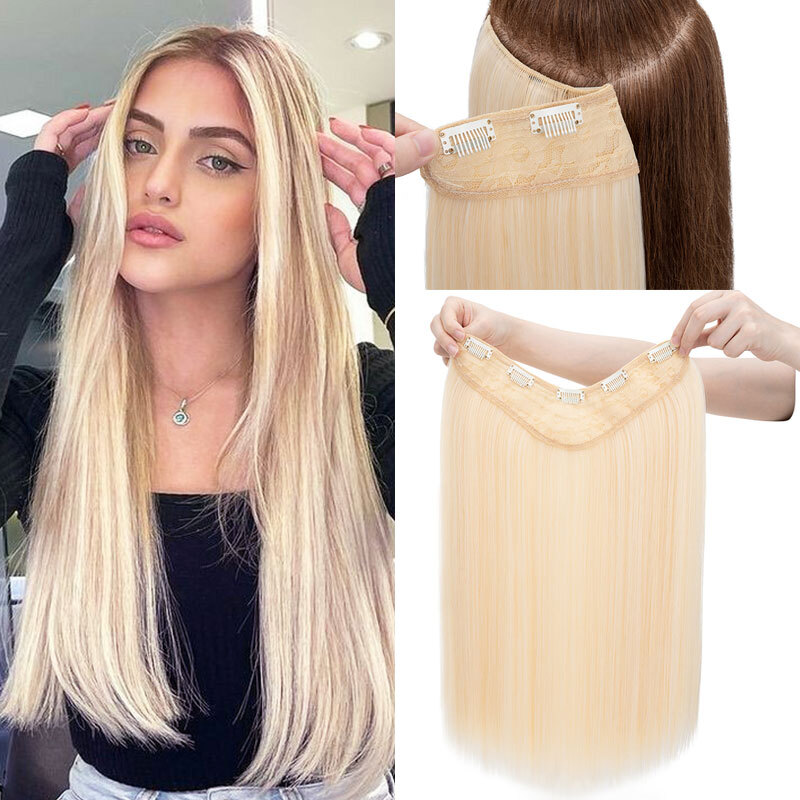 Real Natural V Shaped One Piece Clip In Hair Extensions U-Part ...