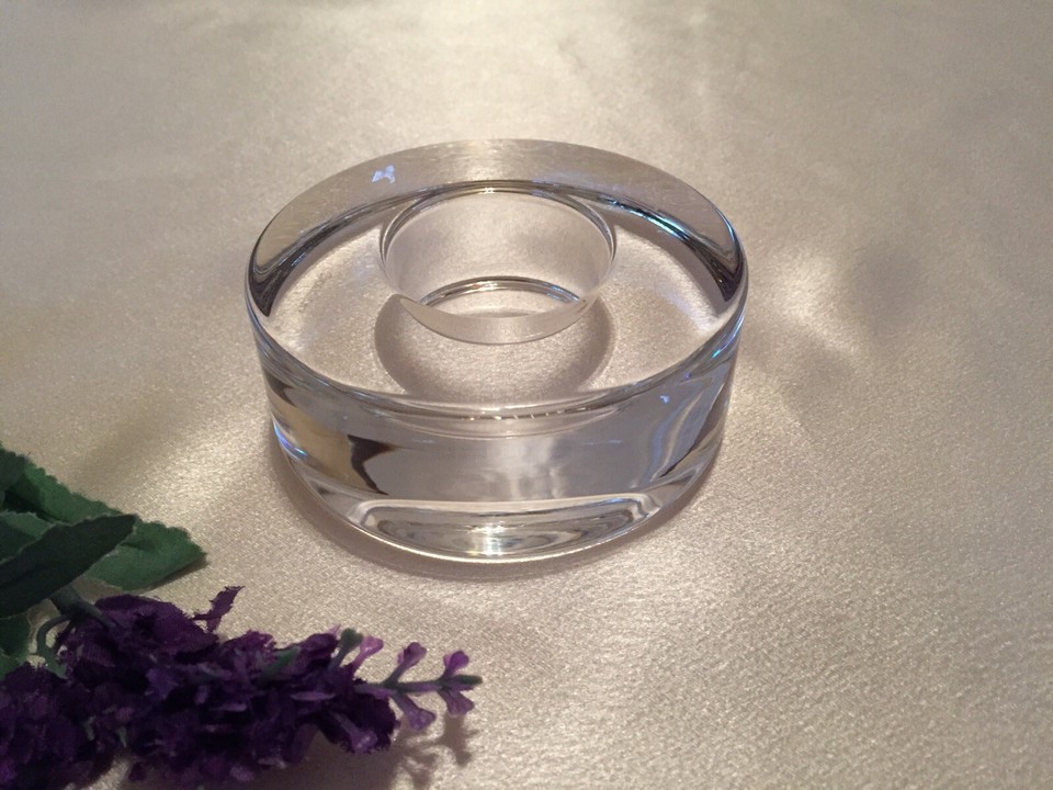 Orrefors Crystal Tealight / Votive Candle Holder Round Disc Shape ~4 ...