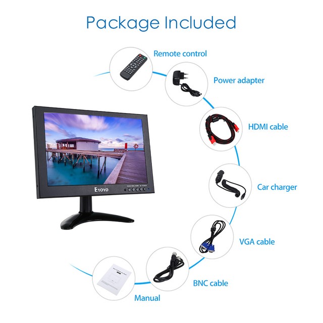 Eyoyo 10" Inch IPS HD 1280x800 Video Audio HDMI Monitor for Landscape ...