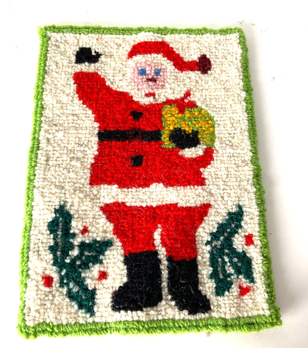 Vintage Hand Hooked Mini Santa Rug 100% Wool By Flora’s 5’’x7’’ Pre ...
