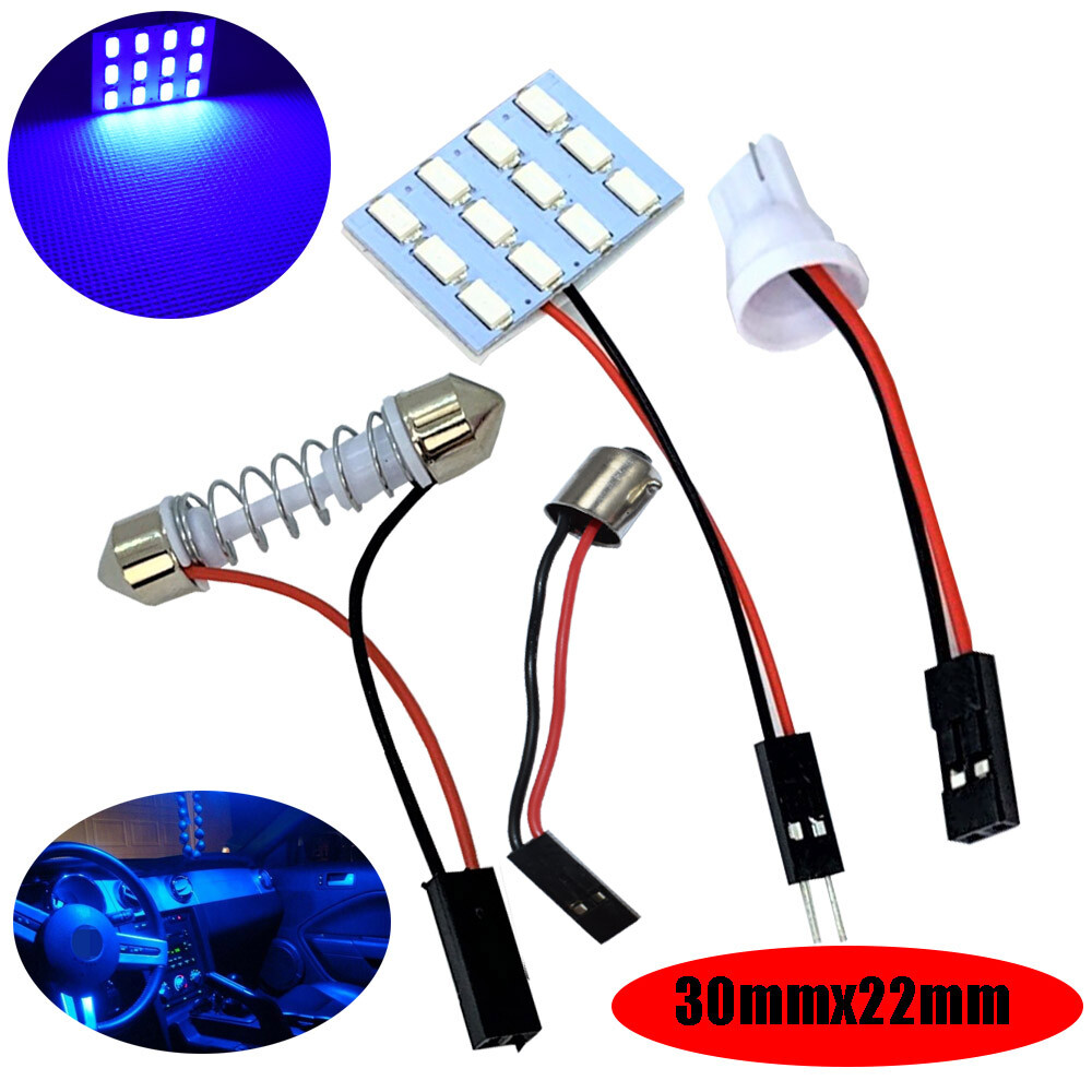 T10 Festoon BA9S Adapter Dome Roof Light 12 LED Blue Lamp Panel Y1 B A ...