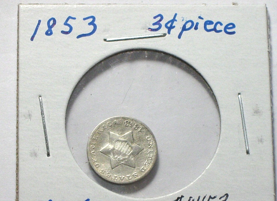 1853 Three 3 Cent Silver 3CS Piece Rare US Silver Type Coin SOME MINT ...
